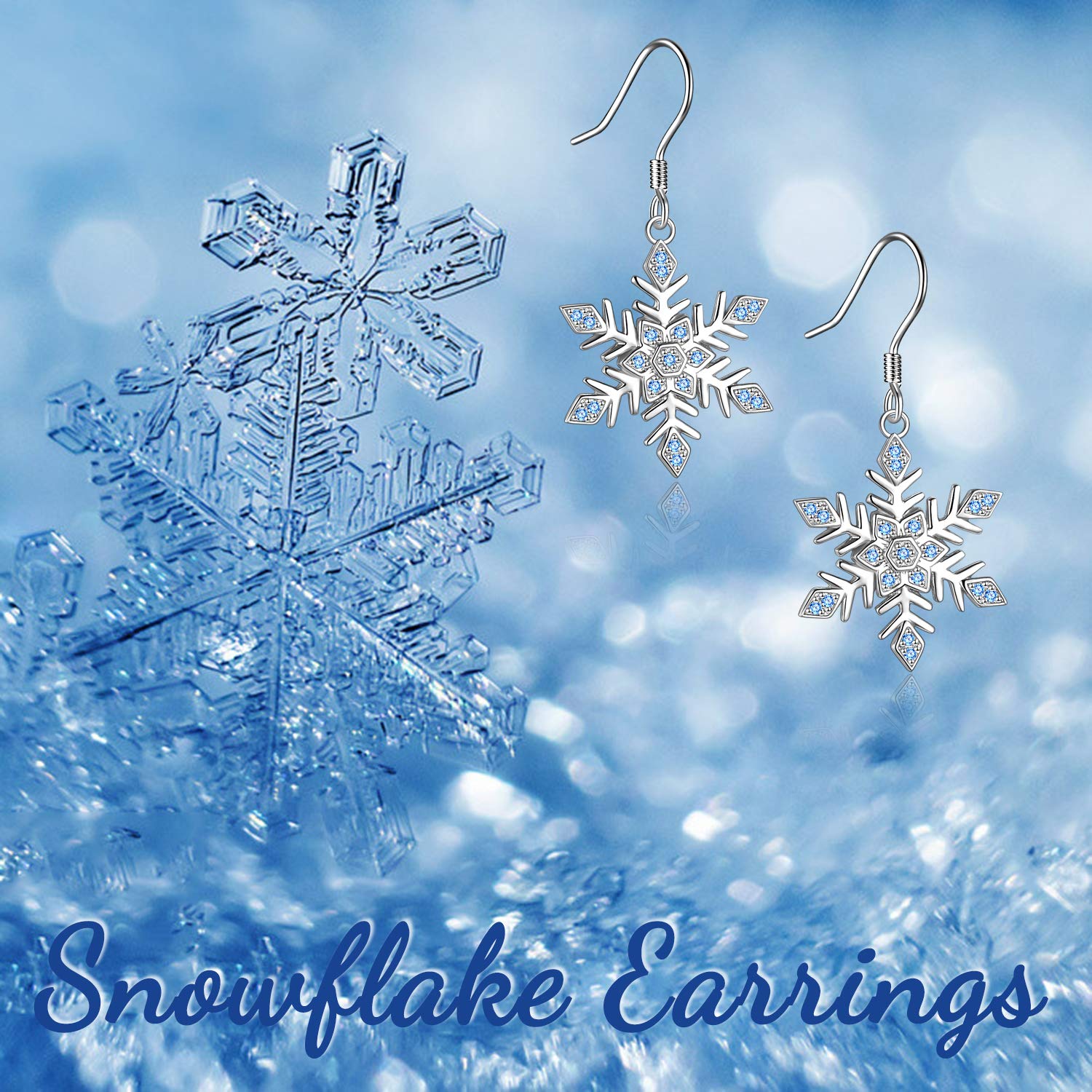 ONEFINITY Snowflake Earrings Sterling Silver Snowflake Dangle Drop Earrings for Women Christmas Jewelry Gifts