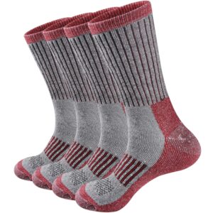 ecoey men's merino wool cushioned hiking trekking crew socks 4 pairs, middle calf length with moisture wicking (wine, us shoe size: men 9.5-11.5/women 11-13)