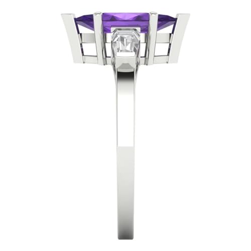 Clara Pucci 2 ct Marquise cut 3 stone Solitaire Genuine Natural Amethyst Engagement Promise Anniversary Bridal Ring 18K White Gold 6.25