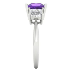 Clara Pucci 3.0 ct Princess Cut 3 Stone Solitaire Genuine Natural Amethyst Engagement Promise Anniversary Bridal Ring 18K White Gold 7