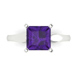 clara pucci 2.50ct princess cut solitaire natural amethyst excellent engagement bridal promise anniversary ring 18k white gold 4.75