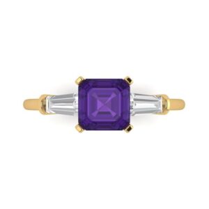 1.62ct sq emerald cut 3 stone solitaire natural amethyst engagement promise anniversary bridal ring 18k yellow gold 8.25