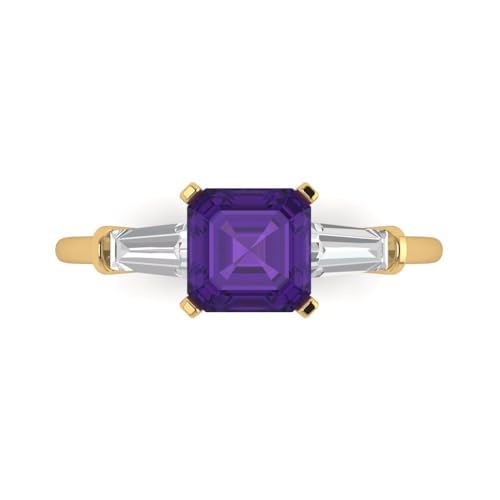 1.62ct Sq Emerald cut 3 stone Solitaire Natural Amethyst Engagement Promise Anniversary Bridal Ring 18K Yellow Gold 8.25