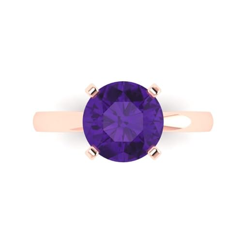 Clara Pucci 3.0 ct Round Cut Solitaire Natural Purple Amethyst Engagement Bridal Promise Anniversary Ring in 18K Rose Gold Size 10