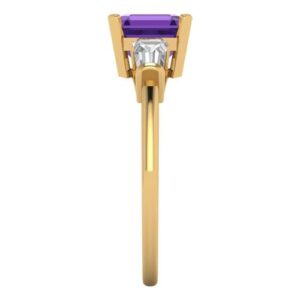 1.62ct Sq Emerald cut 3 stone Solitaire Natural Amethyst Engagement Promise Anniversary Bridal Ring 18K Yellow Gold 8.25