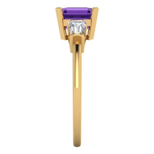 1.62ct Sq Emerald cut 3 stone Solitaire Natural Amethyst Engagement Promise Anniversary Bridal Ring 18K Yellow Gold 8.25