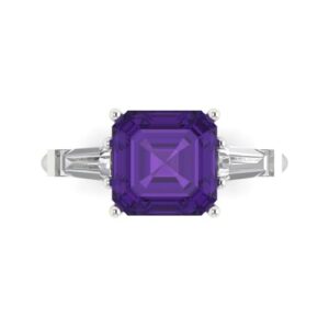 clara pucci 3.50ct asscher cut 3 stone solitaire genuine natural amethyst engagement promise anniversary bridal ring 18k white gold 3.75