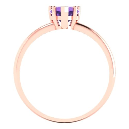 Clara Pucci 1.0 ct Heart Cut Solitaire Natural Purple Amethyst 5-Prong Engagement Bridal Promise Anniversary Ring 18K Rose Gold Size 6.5