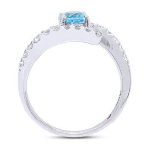 GEMVIO Collection Bypass Design, 5X7MM Oval Blue Topaz Gemstone And Cubic Zirconia Promise Ring In 14k White Gold Over Sterling Silver Sterling Silver Engagement Wedding Ring For Womens Size-6