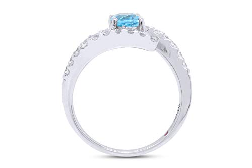 GEMVIO Collection Bypass Design, 5X7MM Oval Blue Topaz Gemstone And Cubic Zirconia Promise Ring In 14k White Gold Over Sterling Silver Sterling Silver Engagement Wedding Ring For Womens Size-6