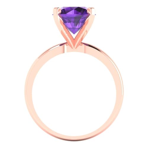 Clara Pucci 3.0 ct Round Cut Solitaire Natural Purple Amethyst Engagement Bridal Promise Anniversary Ring in 18K Rose Gold Size 10