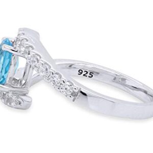 GEMVIO Collection Bypass Design, 5X7MM Oval Blue Topaz Gemstone And Cubic Zirconia Promise Ring In 14k White Gold Over Sterling Silver Sterling Silver Engagement Wedding Ring For Womens Size-6