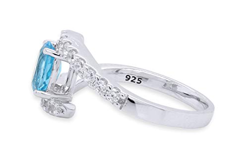 GEMVIO Collection Bypass Design, 5X7MM Oval Blue Topaz Gemstone And Cubic Zirconia Promise Ring In 14k White Gold Over Sterling Silver Sterling Silver Engagement Wedding Ring For Womens Size-6