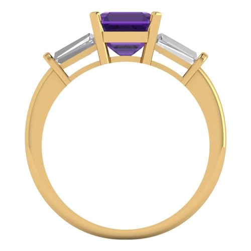 1.62ct Sq Emerald cut 3 stone Solitaire Natural Amethyst Engagement Promise Anniversary Bridal Ring 18K Yellow Gold 8.25