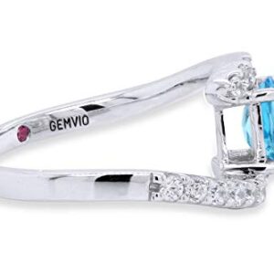 GEMVIO Collection Bypass Design, 5X7MM Oval Blue Topaz Gemstone And Cubic Zirconia Promise Ring In 14k White Gold Over Sterling Silver Sterling Silver Engagement Wedding Ring For Womens Size-6