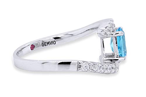 GEMVIO Collection Bypass Design, 5X7MM Oval Blue Topaz Gemstone And Cubic Zirconia Promise Ring In 14k White Gold Over Sterling Silver Sterling Silver Engagement Wedding Ring For Womens Size-6