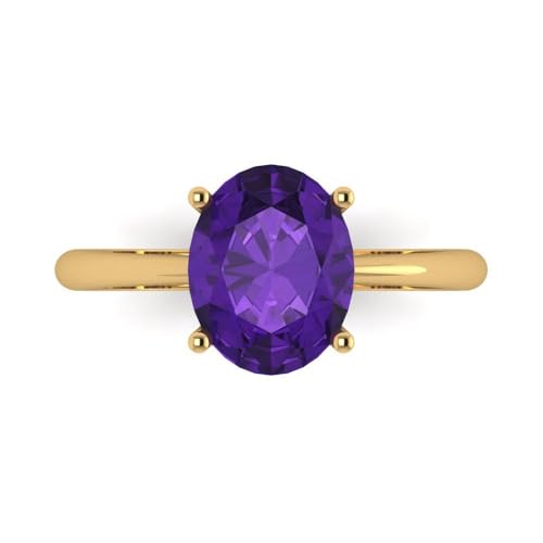 Clara Pucci 2.5ct Oval Cut Solitaire Natural Purple Amethyst Engagement Bridal Promise Anniversary Ring 18K Yellow Gold Size 3.75