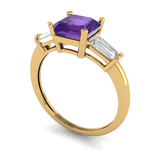 1.62ct Sq Emerald cut 3 stone Solitaire Natural Amethyst Engagement Promise Anniversary Bridal Ring 18K Yellow Gold 8.25