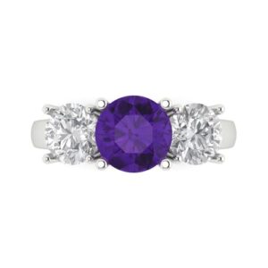 clara pucci 3.25 ct round cut solitaire 3 stone genuine natural amethyst engagement promise anniversary bridal ring 18k white gold 9.5