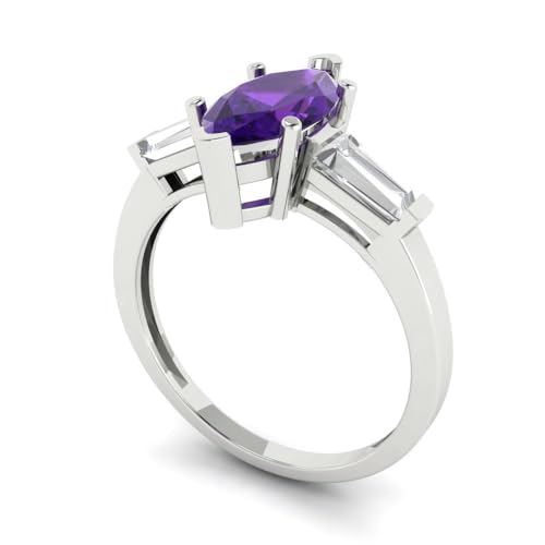 Clara Pucci 2 ct Marquise cut 3 stone Solitaire Genuine Natural Amethyst Engagement Promise Anniversary Bridal Ring 18K White Gold 6.25