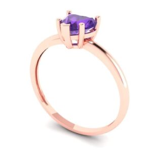 Clara Pucci 1.0 ct Heart Cut Solitaire Natural Purple Amethyst 5-Prong Engagement Bridal Promise Anniversary Ring 18K Rose Gold Size 6.5