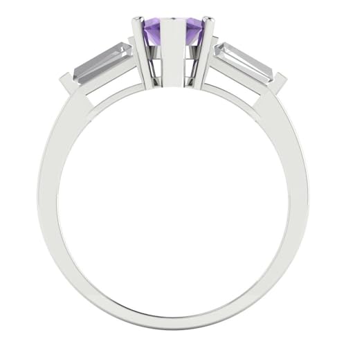 Clara Pucci 2 ct Marquise cut 3 stone Solitaire Genuine Natural Amethyst Engagement Promise Anniversary Bridal Ring 18K White Gold 6.25