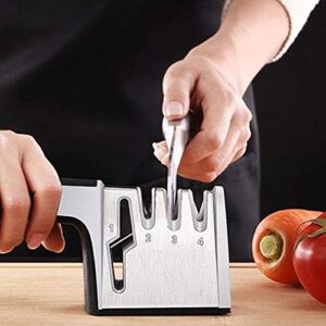 klm Kitchen Knife Sharpener, 4 in 1 Sharp Knife and Scissor Sharpener, with Diamond Emery, Ceramic, Tungsten Steel, Non-Slip Base