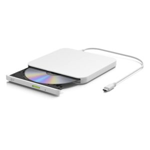 hitachi lg external cd/dvd drive | portable player burner for laptop, pc, smartphone | usb type-c | multi os (window, mac, android, fire) (white)