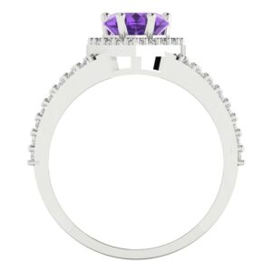 Clara Pucci 1.75ct Heart Cut Solitaire Genuine Natural Purple Amethyst Engagement Promise Anniversary Bridal Ring 18K White Gold 10.5