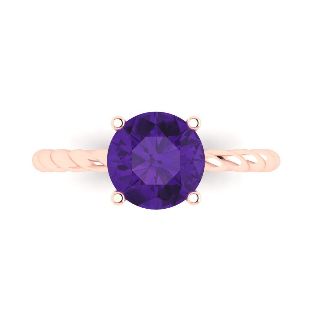 Clara Pucci 2ct Round Cut Solitaire Rope Twisted Knot Natural Amethyst Engagement Bridal Promise Anniversary Ring 18K Rose Gold 7.5