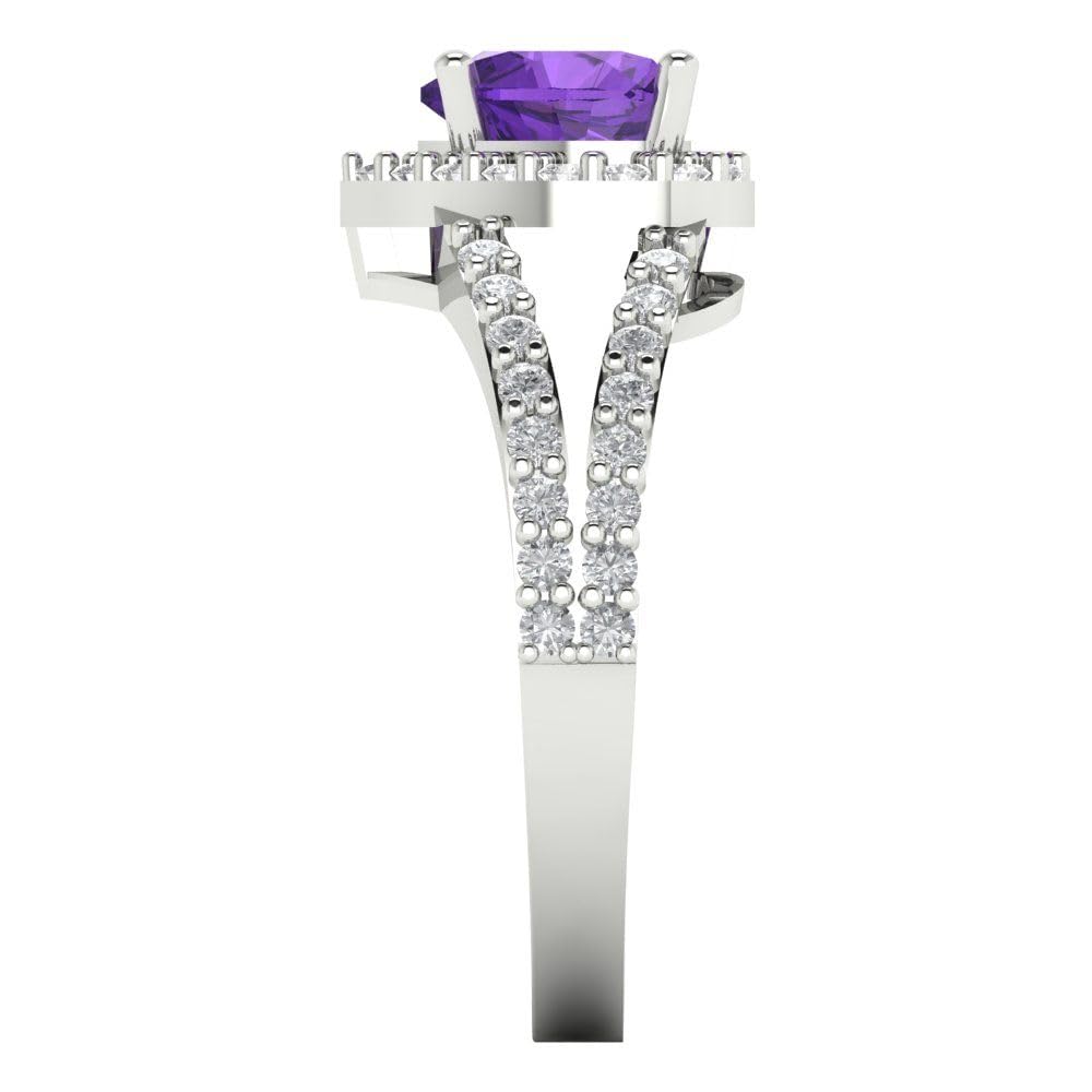 Clara Pucci 1.75ct Heart Cut Solitaire Genuine Natural Purple Amethyst Engagement Promise Anniversary Bridal Ring 18K White Gold 10.5