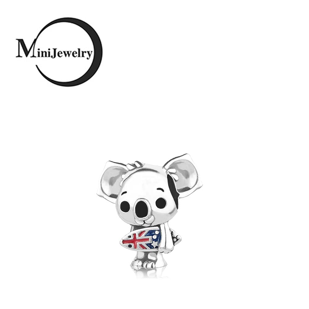 MiniJewelry Koala Bear Bead Compatible with Pandora Moments Charms Bracelets Cute Zoo AU Animal Surfing UK Flag Surfboard Women Daughter Granddaughter Family Surfer Birthday