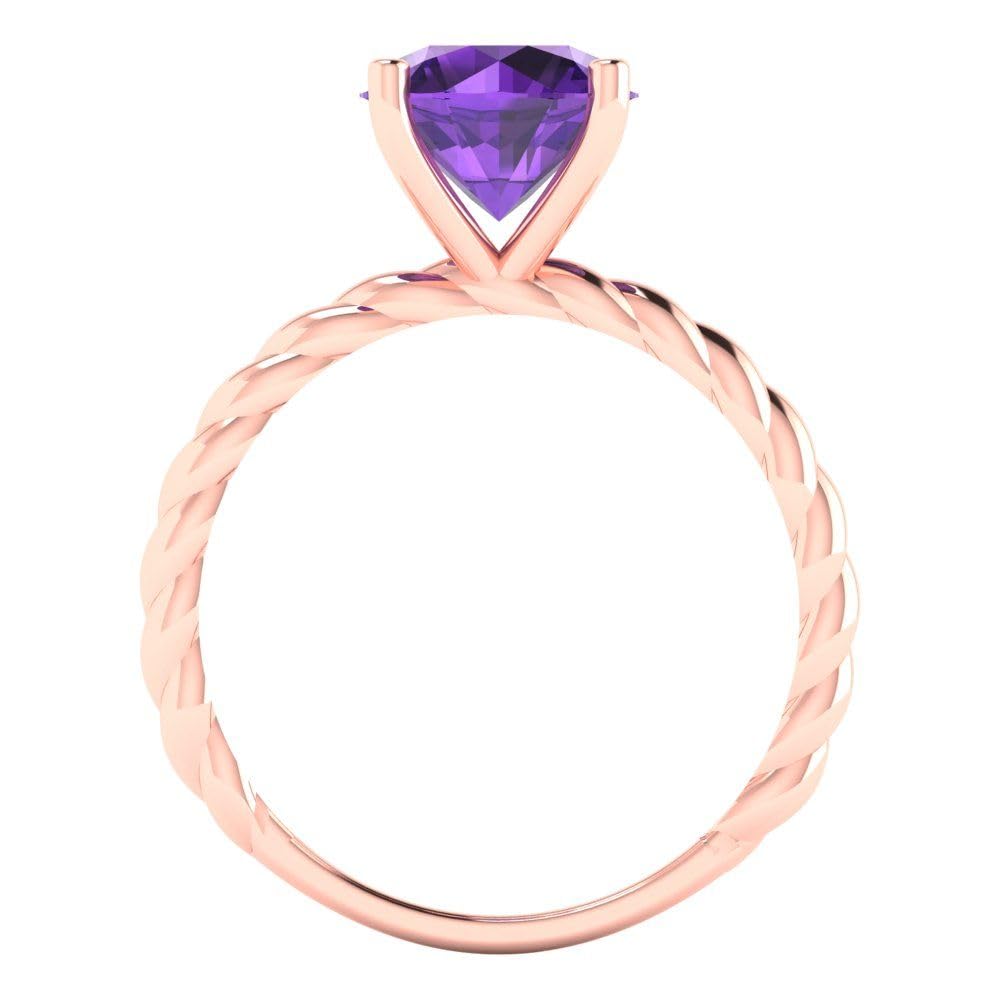 Clara Pucci 2ct Round Cut Solitaire Rope Twisted Knot Natural Amethyst Engagement Bridal Promise Anniversary Ring 18K Rose Gold 7.5