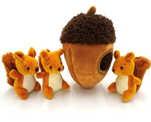 modern wave - interactive squeaky plush hide and seek squirrel type puzzle toy for dogs, medium size (acorn and squirrels)