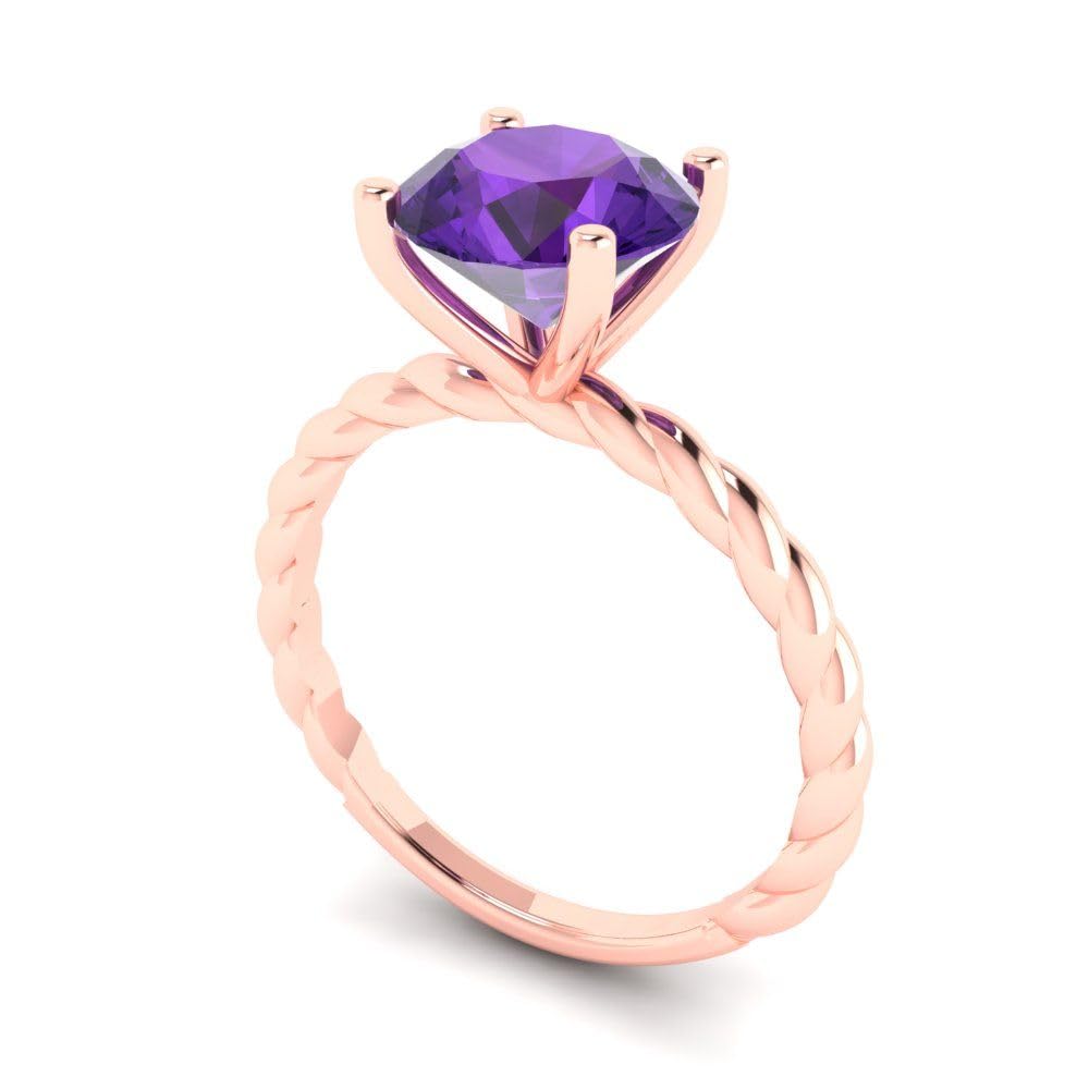 Clara Pucci 2ct Round Cut Solitaire Rope Twisted Knot Natural Amethyst Engagement Bridal Promise Anniversary Ring 18K Rose Gold 7.5