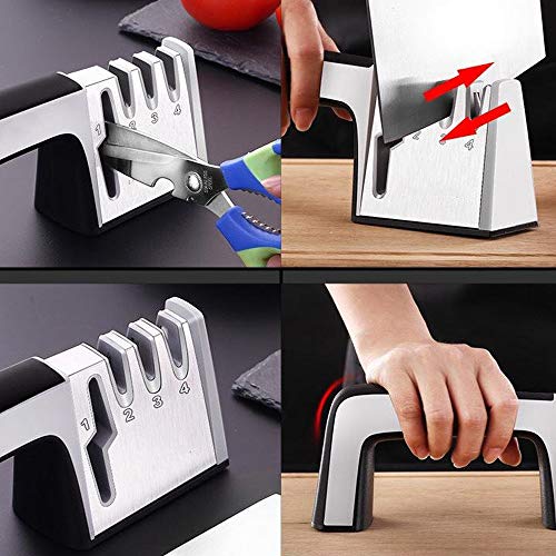 klm Kitchen Knife Sharpener, 4 in 1 Sharp Knife and Scissor Sharpener, with Diamond Emery, Ceramic, Tungsten Steel, Non-Slip Base