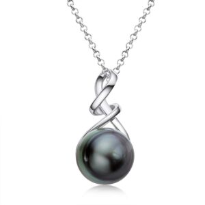 dengguang pearl necklace for women tahitian black pearl pendant silver southsea cultured baroque necklace choker chain jewelry christmas gift(size 12mm)