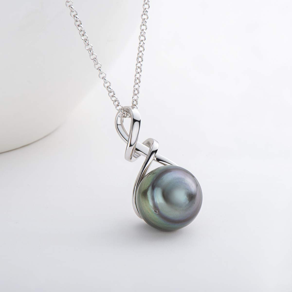 DENGGUANG Pearl Necklace for Women Tahitian Black Pearl Pendant Silver Southsea Cultured Baroque Necklace Choker Chain Jewelry Christmas Gift(Size 12mm)