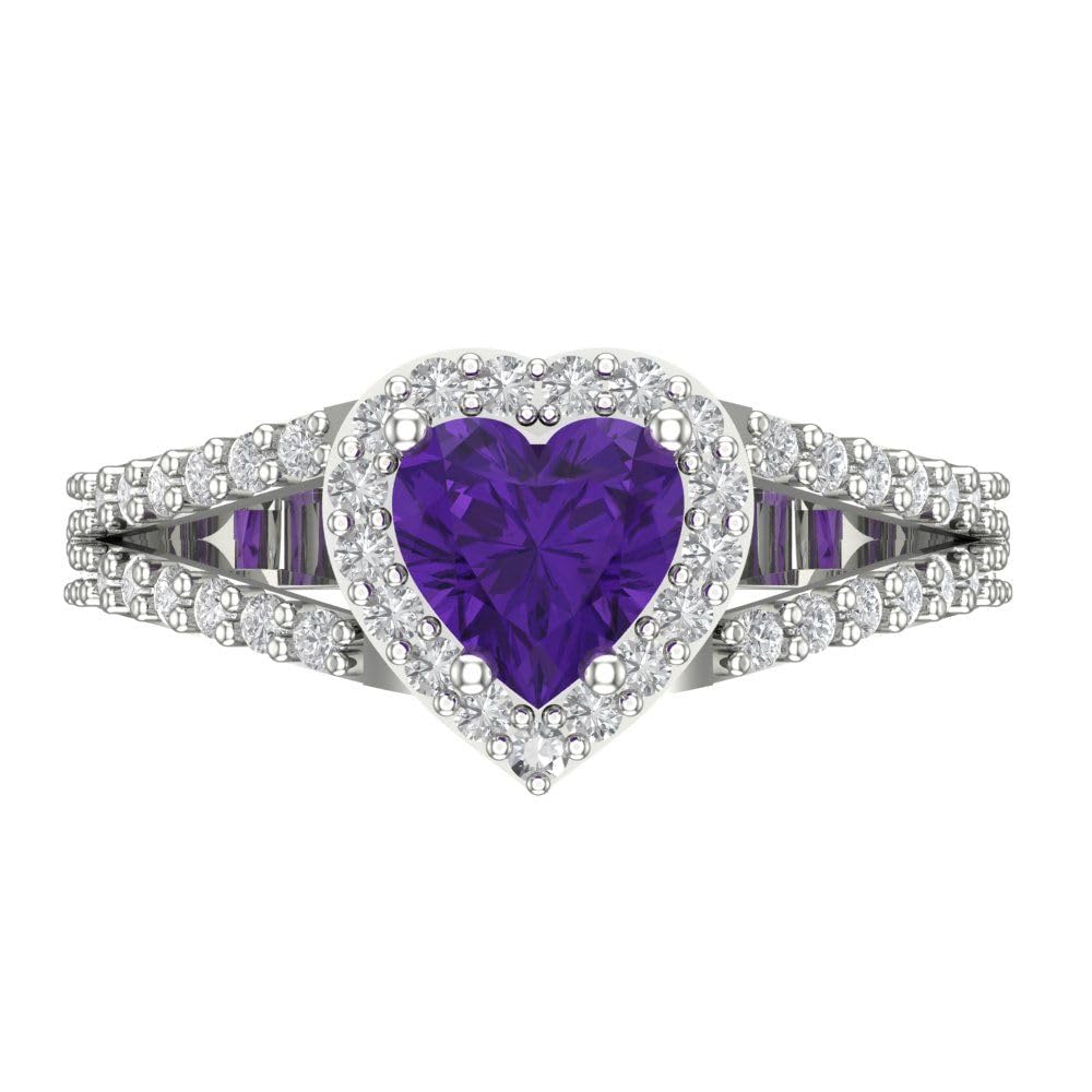 Clara Pucci 1.75ct Heart Cut Solitaire Genuine Natural Purple Amethyst Engagement Promise Anniversary Bridal Ring 18K White Gold 10.5