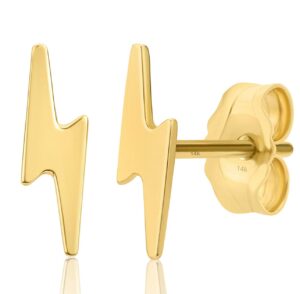 solid 14k gold lightning bolt studs dainty small earrings, polished finish, 8mm (yellow gold)