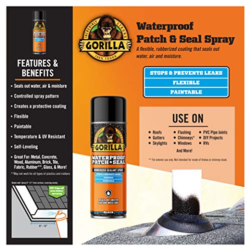 Gorilla Waterproof Patch & Seal Rubberized Sealant Spray; Black; 16oz (Bulk Pack of 6)