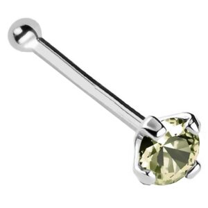 jewelry avalanche 22g solid 14kt gold nose bone stud with prong set real peridot gemstone, 14kt yellow gold or 14kt white gold - august birthstone nose ring-nbwg_pd-2.5mm