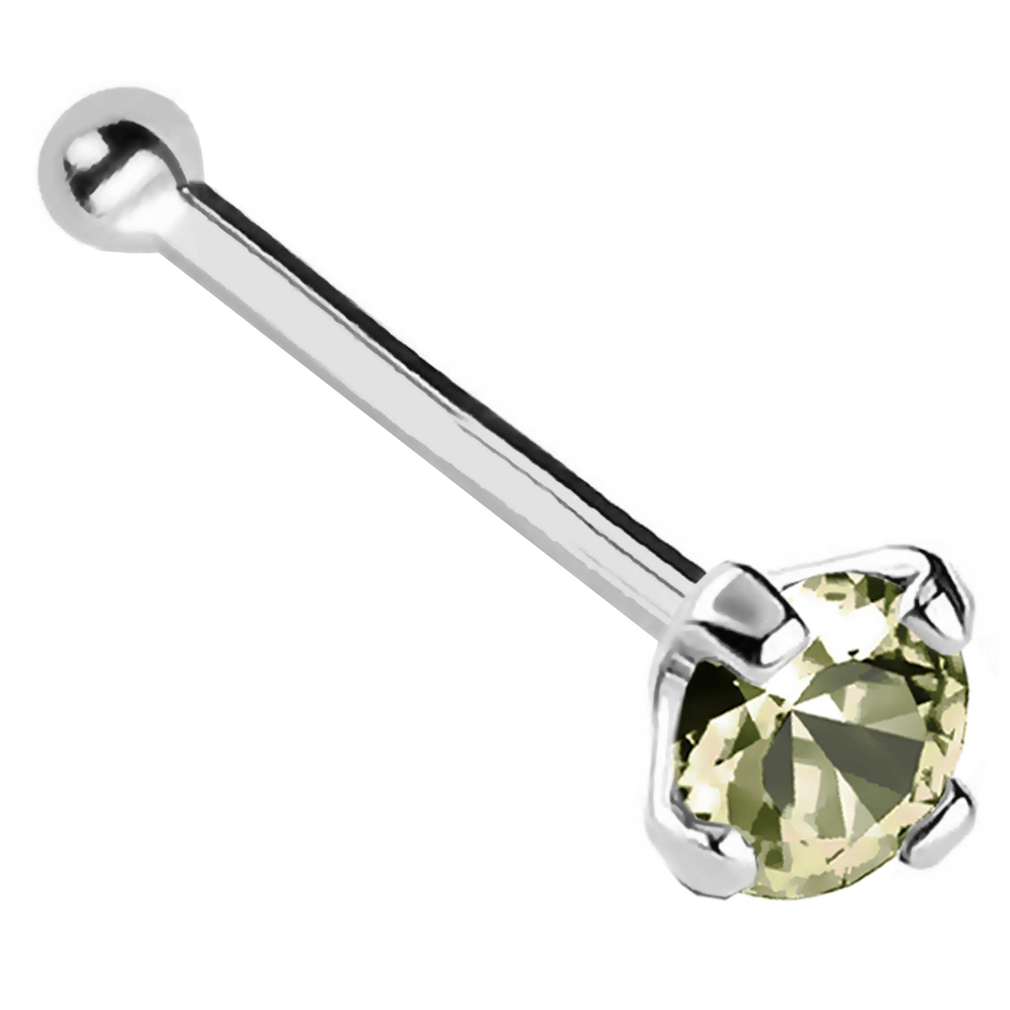 Jewelry Avalanche 22G Solid 14Kt Gold Nose Bone Stud with Prong Set real Peridot Gemstone, 14kt Yellow Gold or 14kt White Gold - August Birthstone Nose Ring-NBWG_PD-2.5MM