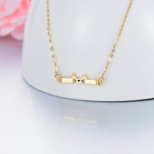 SISGEM 14K Solid Yellow Gold Cat Bar Necklace for Women,Cute Cat Pengdant Necklace Mother's Day Birthday Gifts for Her,Adjustable Chain 16''+2'' (Yellow)