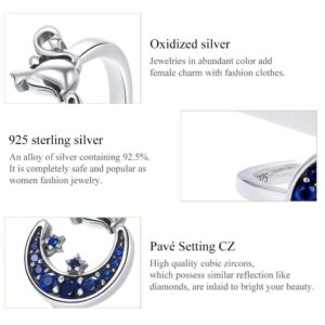 Presentski Cat Ring Adjustable Rings for Women Sterling Silver Moon and Star Open Ring for Women