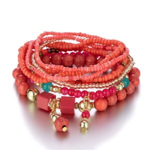 Caiyao 6 Sets Bohemian Stackable Bead Bracelets Multilayered Stretch Bracelet Set Multicolor Jewelry Sets Boho Pendant Charm Bangles Bracelet Handmade Tassel Strand Bracelet for Women Girls