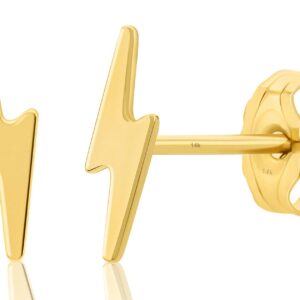 Solid 14K Gold Lightning Bolt Studs Dainty Small Earrings, Polished Finish, 8mm (Yellow Gold)