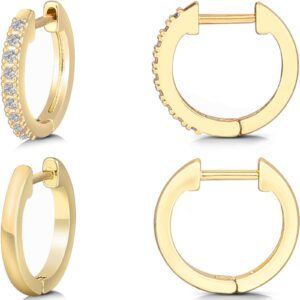 gacimy hoop earrings for women 14k gold cartilage stud small huggie ear cuff, hypoallergenic cute 13mm gold & cubic zirconia sets