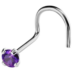 jewelry avalanche 22g solid 14kt gold nose screw stud with prong set real amethyst gemstone, 14kt yellow gold or 14kt white gold - february birthstone nose ring-nswg_amt-2.5mm