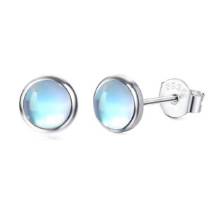 milacolato 925 sterling silver moonstone stud earrings 14k gold plated synthetic round shape moonstone stud earrings small stud earrings for women 6mm